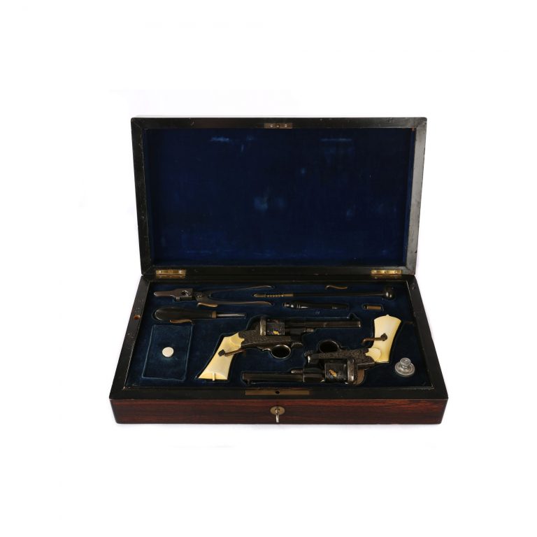 A PAIR OF LE FAUCHEUX TYPE PIN FIRE REVOLVERS – The Antique Clock Company