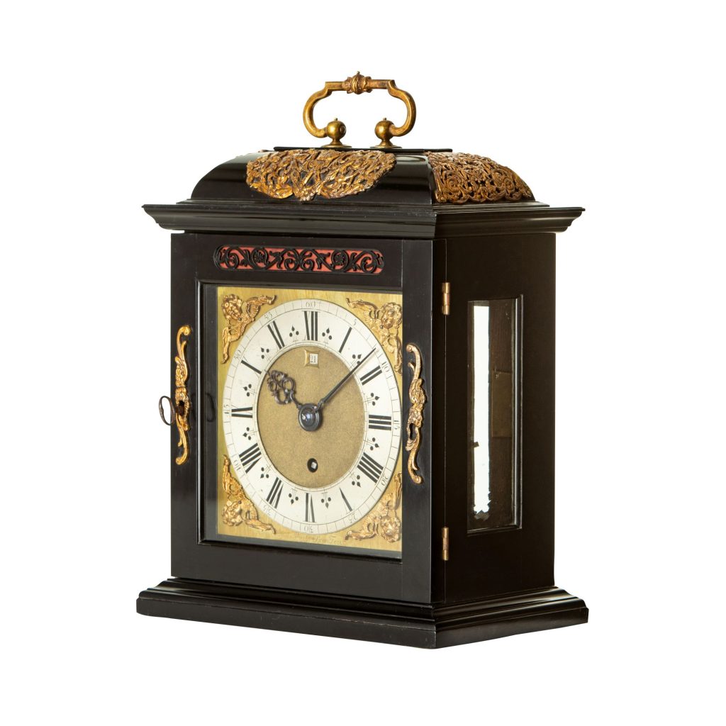 A EARLY EBONY TIMEPIECE WITH QUARTER REPEAT TABLE CLOCK – JOHN KNIBB ...