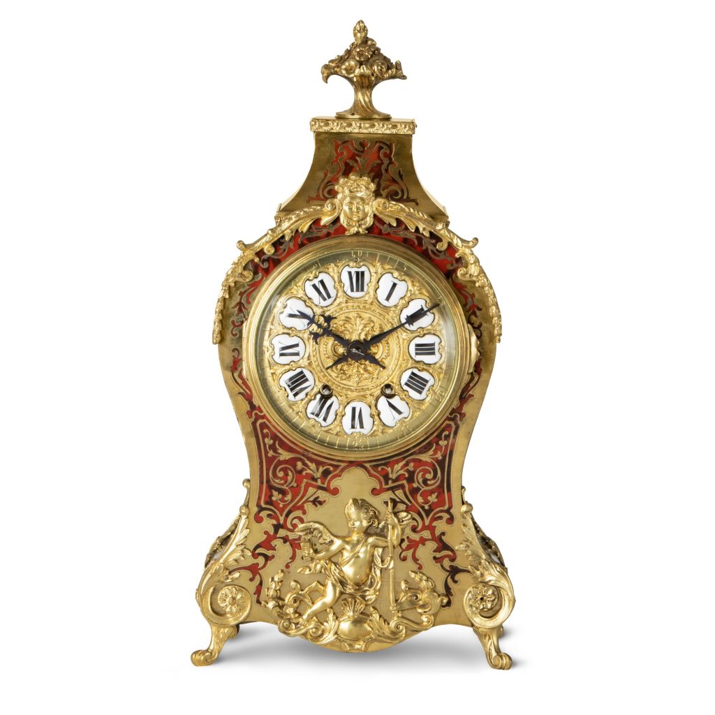 FINE RED TORTOISESHELL & BRASS INLAID FRENCH STRIKING BOULLE CLOCK ...