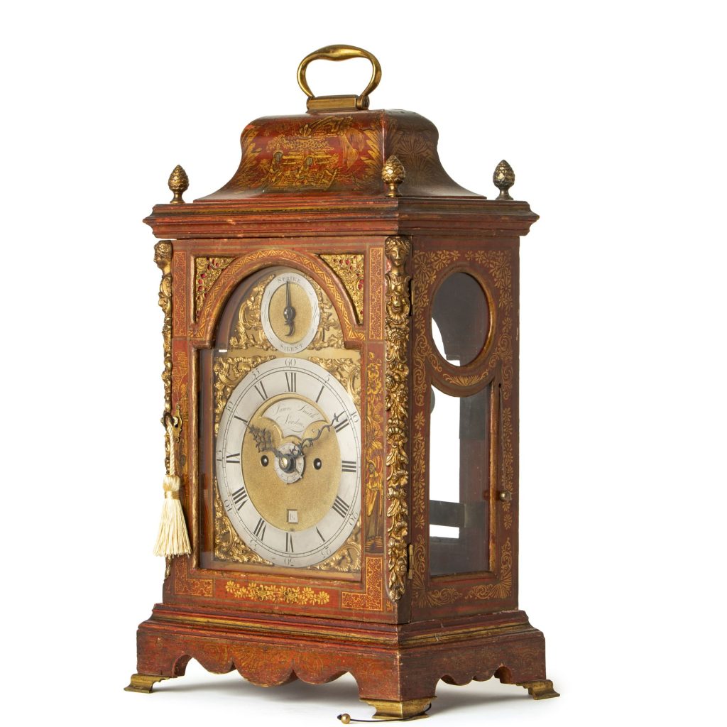 RED AND GOLD LACQUERED STRIKING BRACKET CLOCK WITH ALARM – JAMES SMITH ...